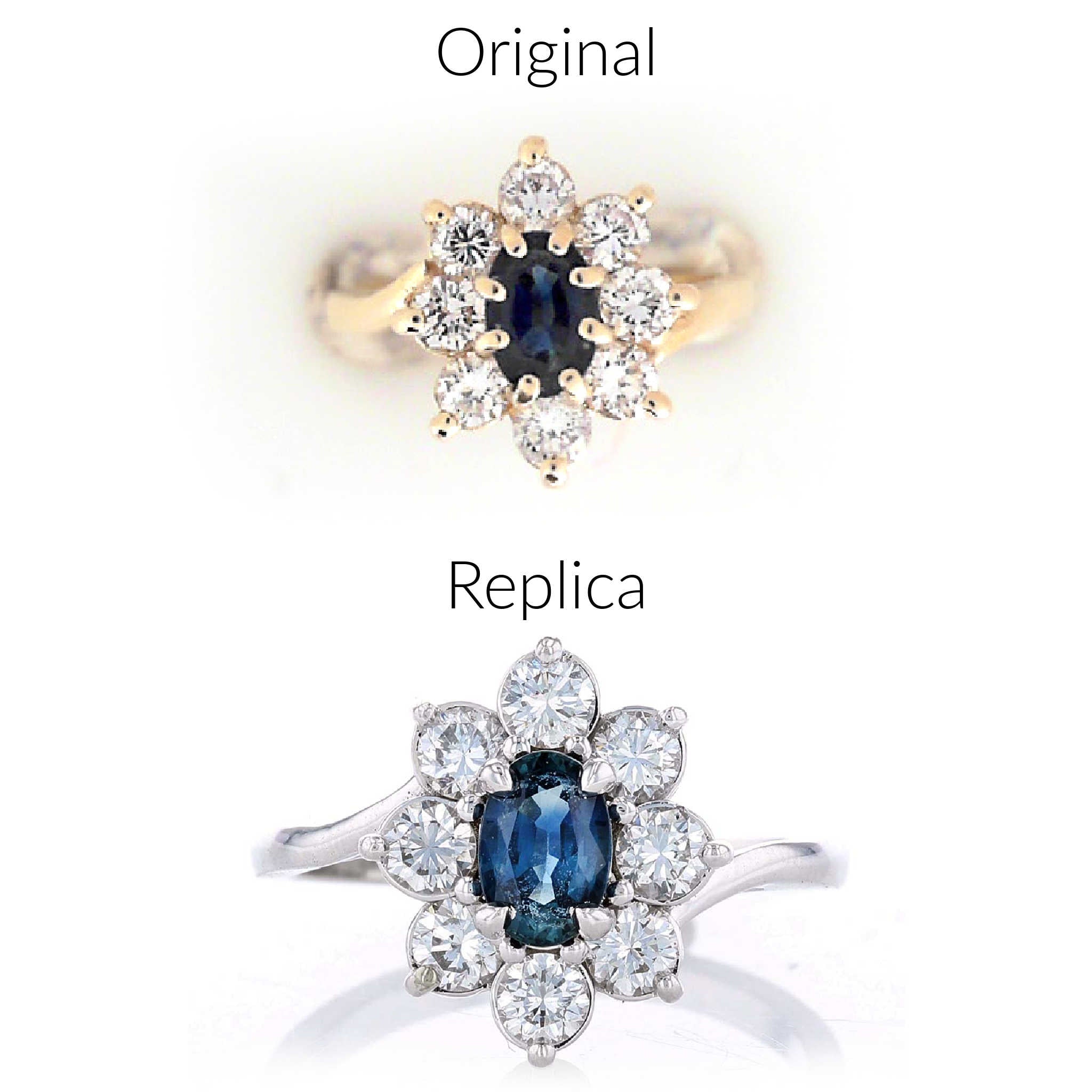 Sapphire & Diamond Halo Bypass Replica Ring