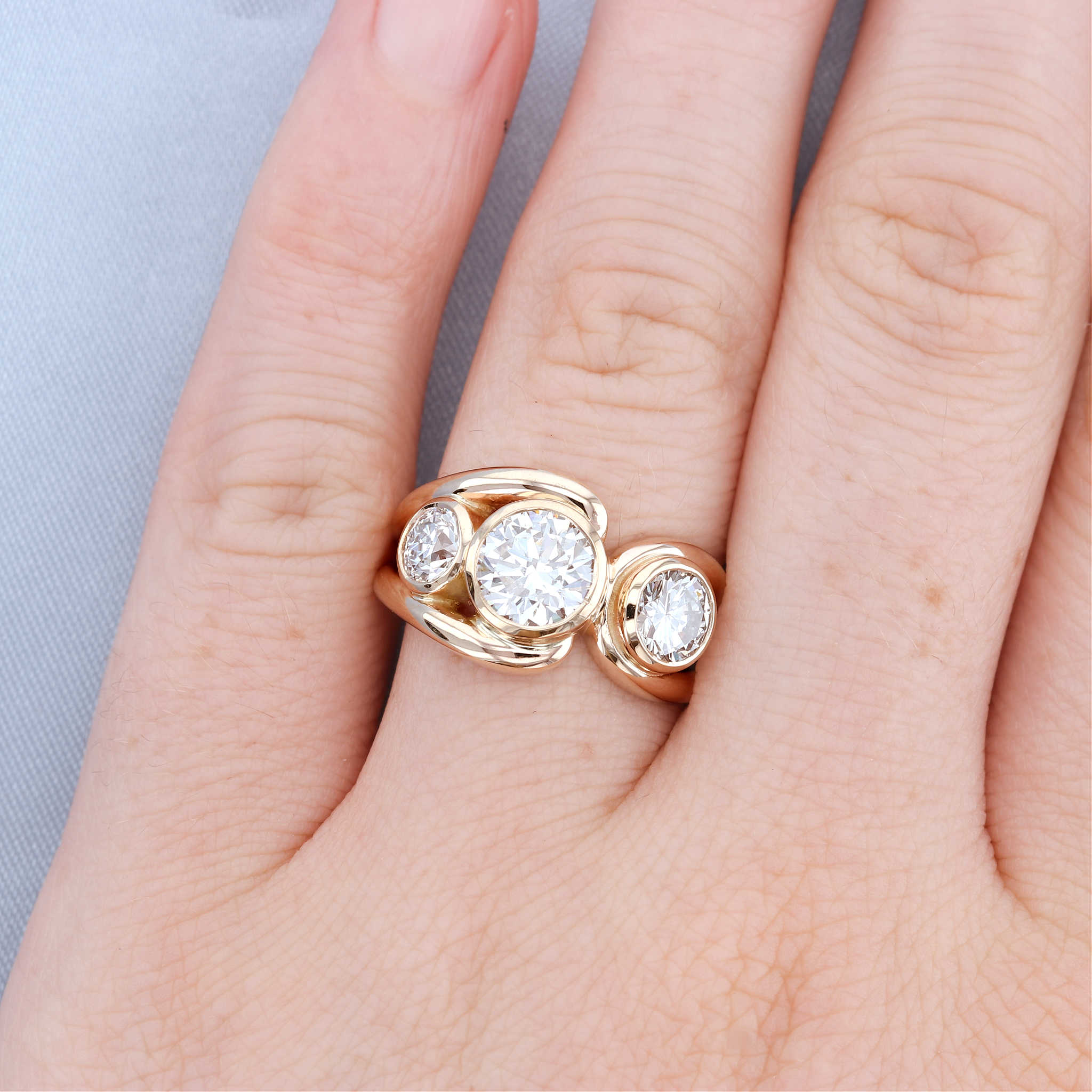 Organic Three Stone Bezel Set Diamond Engagement Ring – Fox Fine Jewelry