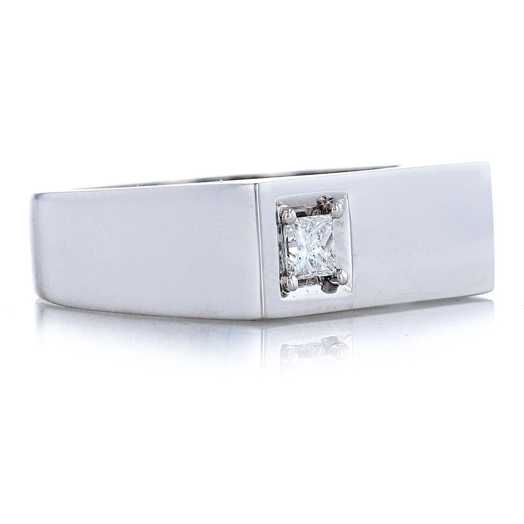 Offset Princess Cut Diamond Signet Ring