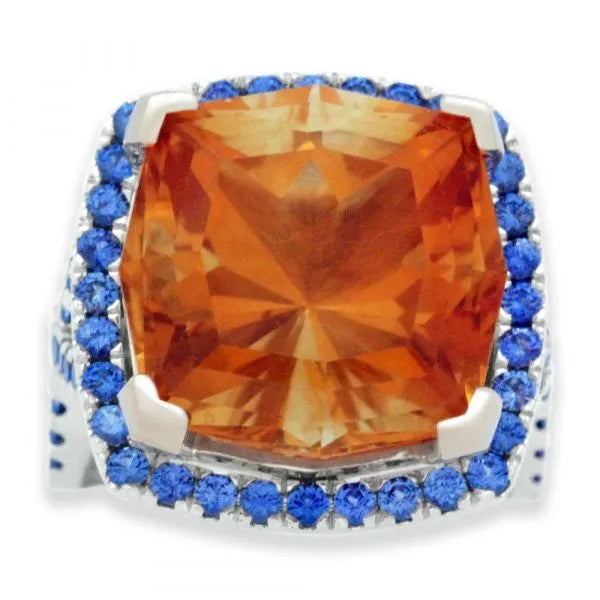 Rich Madeira Citrine Ring with Blue Sapphires